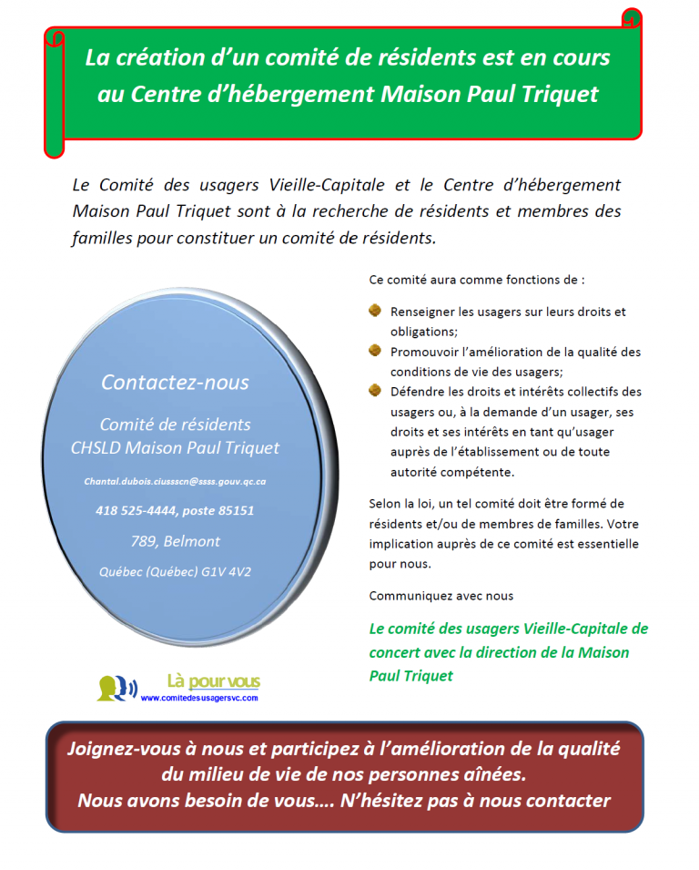 Un comité de résidents au centre d'hébergement Maison Paul Triquet ...